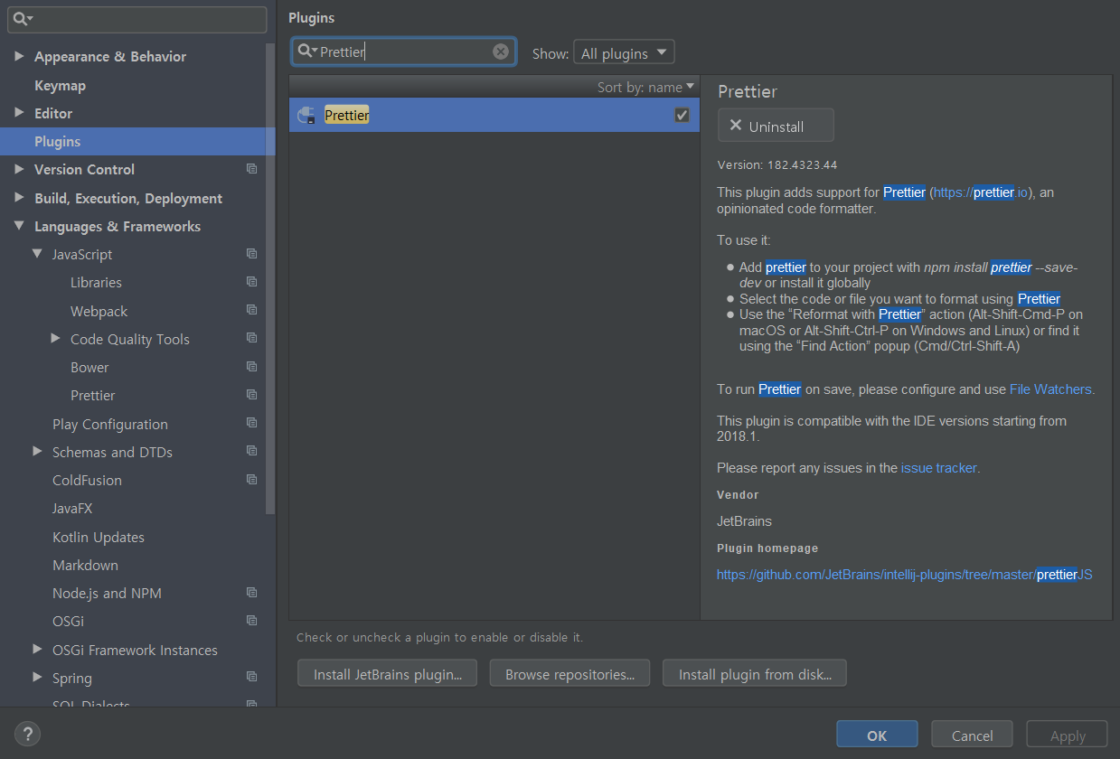 intelliJ Prettier 설정하기